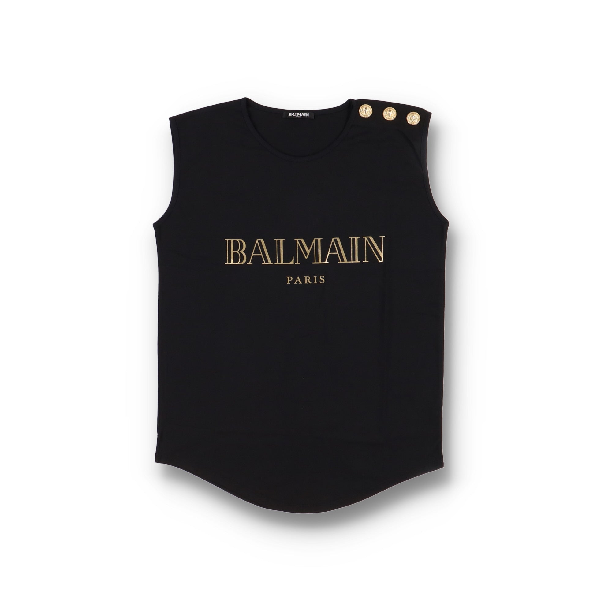Balmain Black Metallic Gold Logo Lion Buttons Tank Top – Balewink